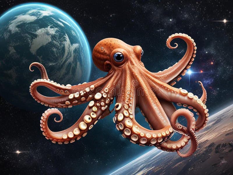 Octopus in Space - Generated by Ai Stock Illustration - Illustration of ...