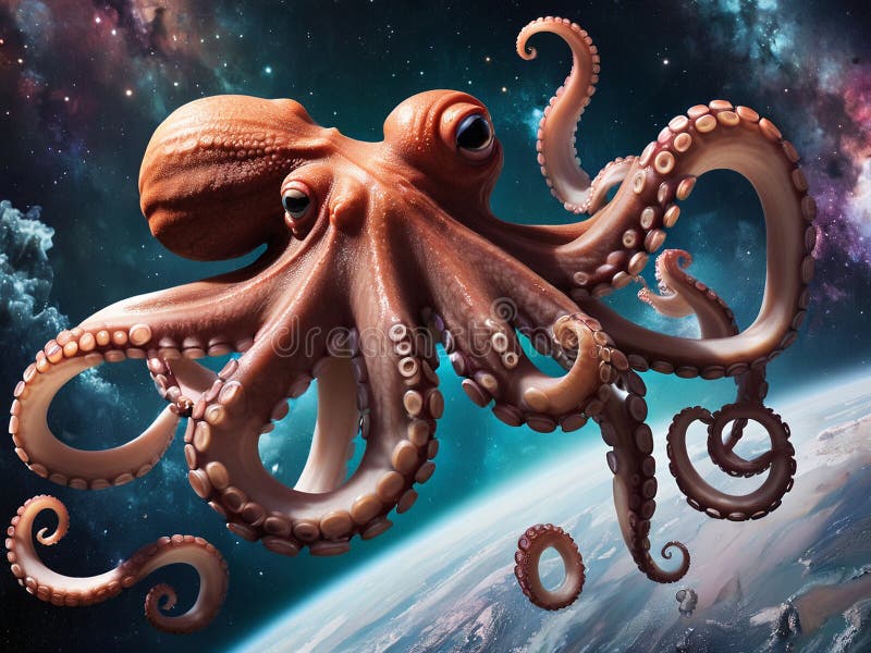 Octopus in Space - Generated by Ai Stock Illustration - Illustration of ...
