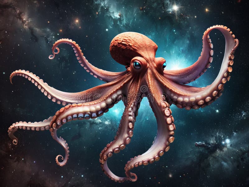 Octopus in Space - Generated by Ai Stock Illustration - Illustration of ...