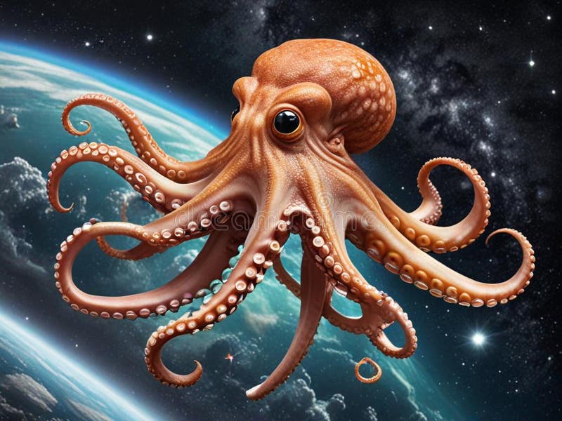 Octopus in Space - Generated by Ai Stock Illustration - Illustration of ...