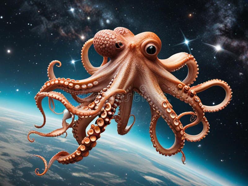 Octopus in Space - Generated by Ai Stock Illustration - Illustration of ...