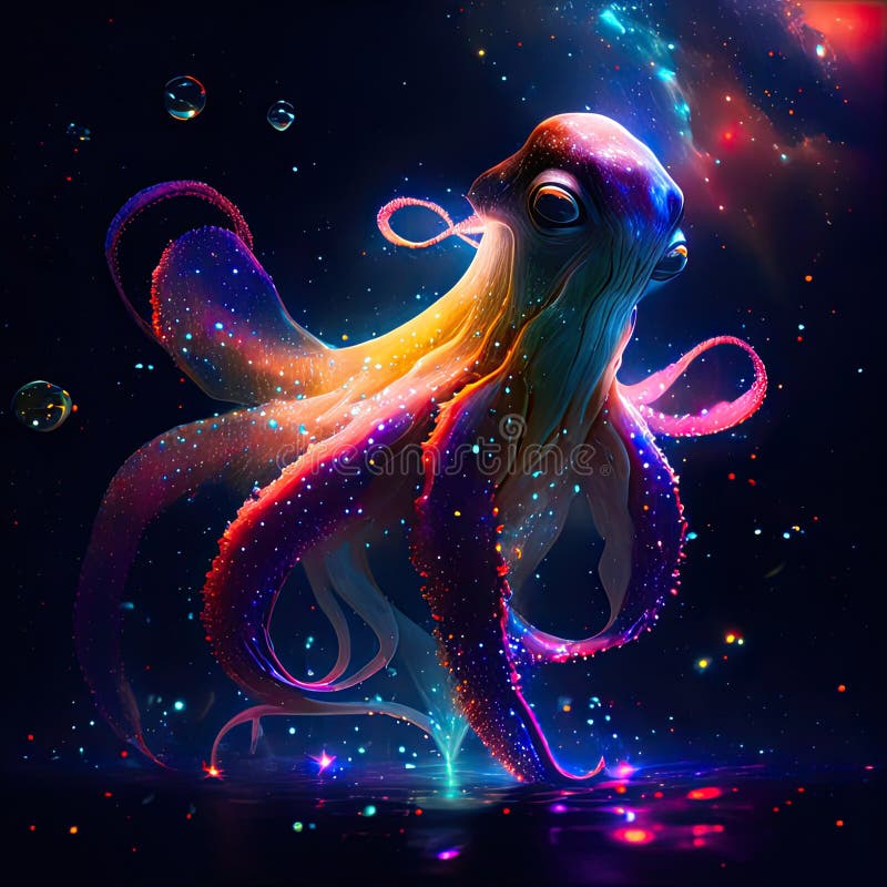 Illustration of an Octopus in a Dark Space with Stars. Generative AI ...