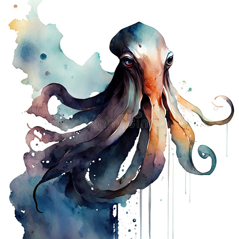 Octopus in Space with Multicolored Bubbles. 3d Illustration AI ...