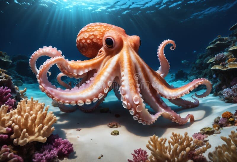 Octopus Squirming through a Reef in the Ocean. Generative AI Stock ...