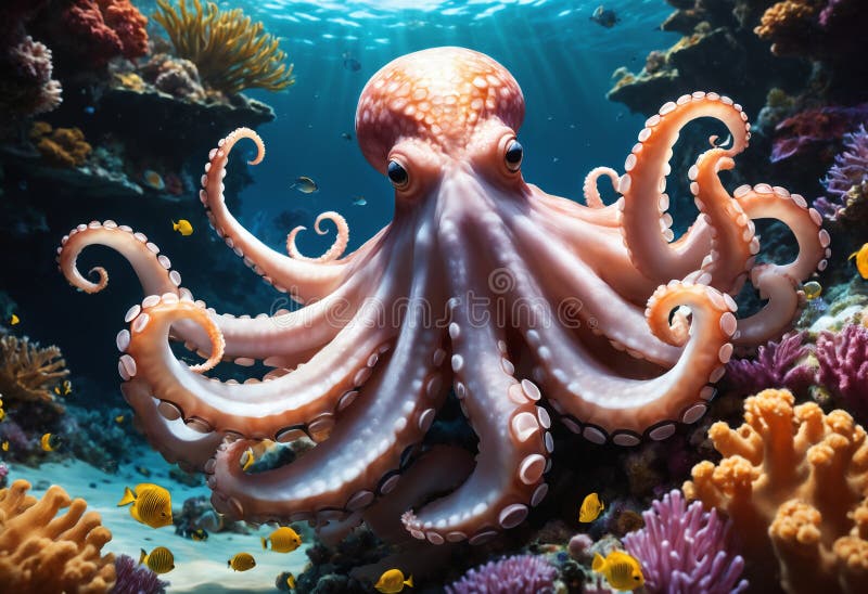 Octopus Squirming through a Reef in the Ocean. Generative AI Stock ...