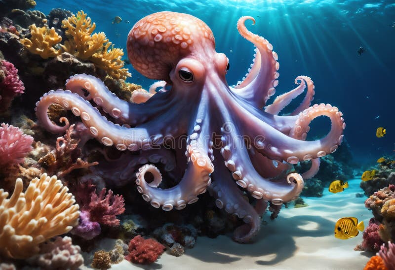 Octopus Squirming through a Reef in the Ocean. Generative AI Stock ...