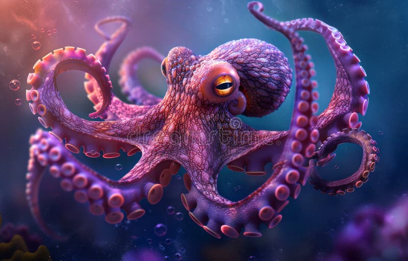 Octopus Swimming in the Deep Sea Stock Image - Image of aquatic, beauty ...