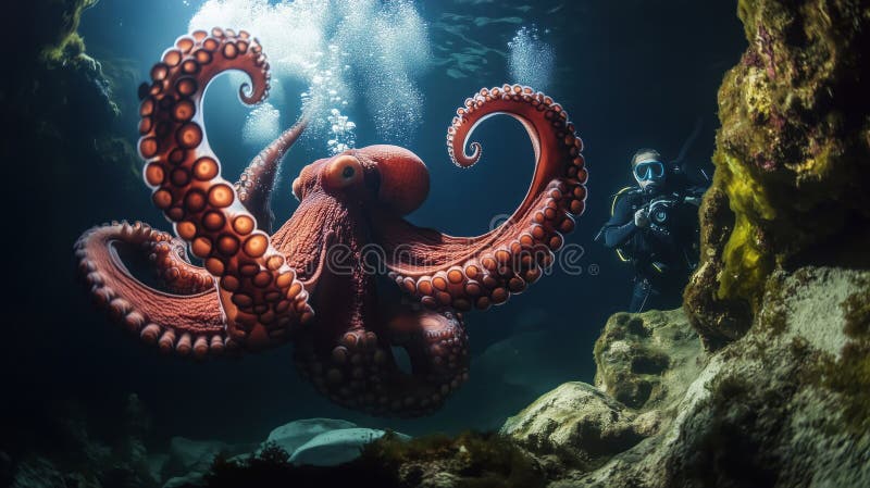 Red Octopus Underwater Scene Bubbles Stock Photos - Free & Royalty-Free ...