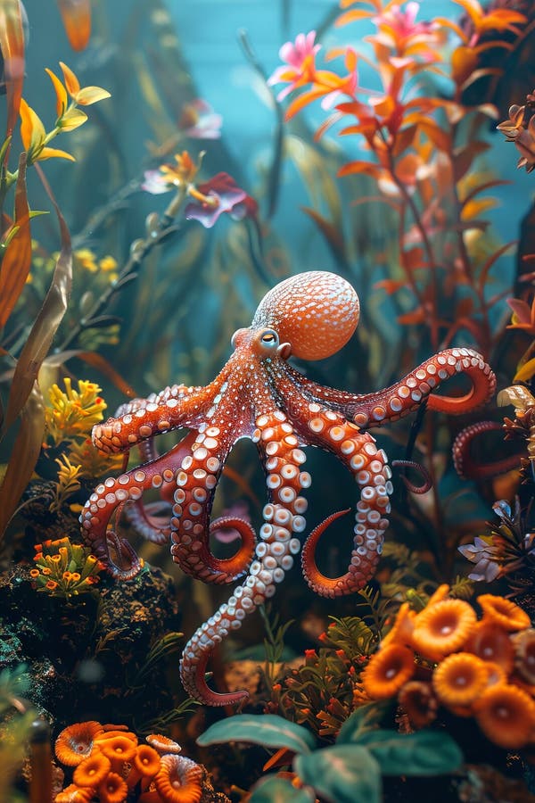An Octopus Swimming in the Water with Plants Generative AI Stock Photo ...