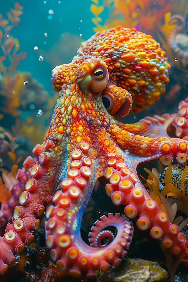 An Octopus is Swimming in the Water with Some Plants Stock Image ...