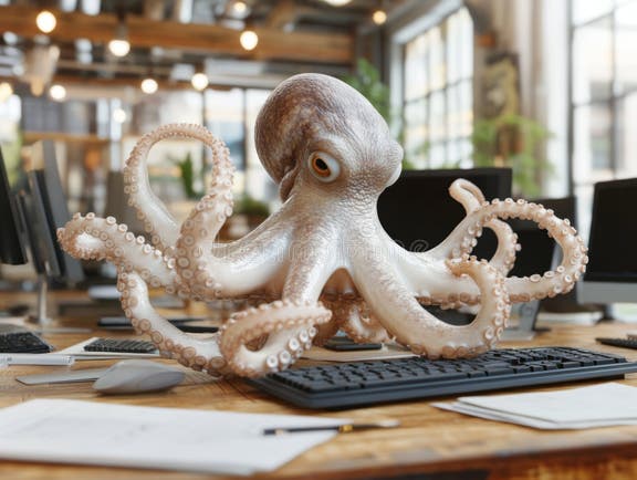 Octopus Taking Over the Office and Working on a Computer Keyboard Stock ...