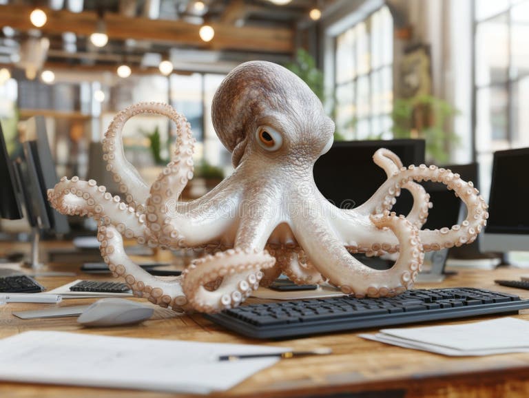 Octopus Taking Over the Office and Working on a Computer Keyboard Stock ...