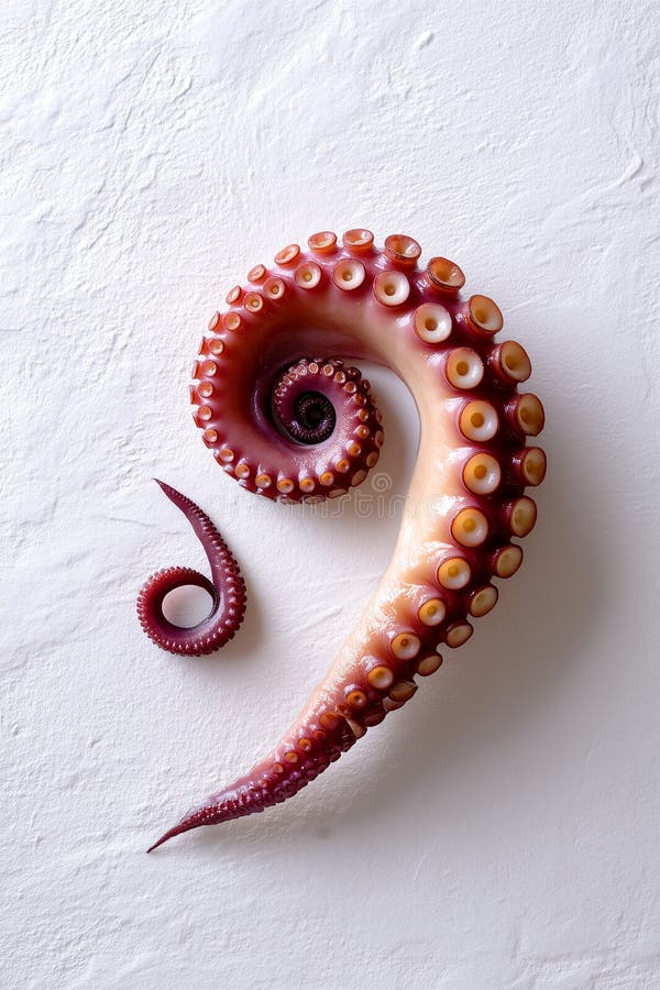Octopus Tentacle Curled Artistically on Smooth White Surface. Detailed ...