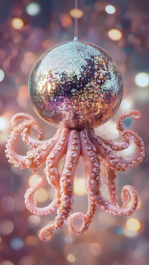 Octopus Tentacles Holding a Disco Ball, Surreal Artwork Stock Photo ...
