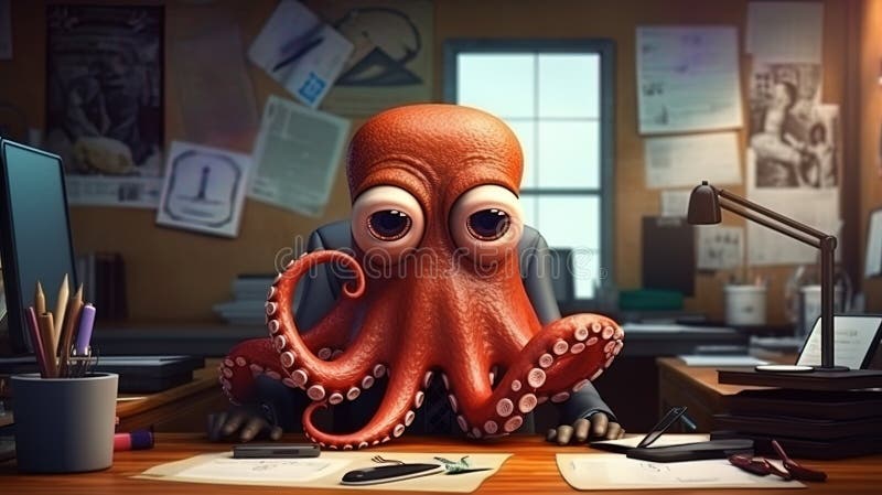 A Octopus with a Tie and a Briefseis Sitting at the Office Table Stock ...