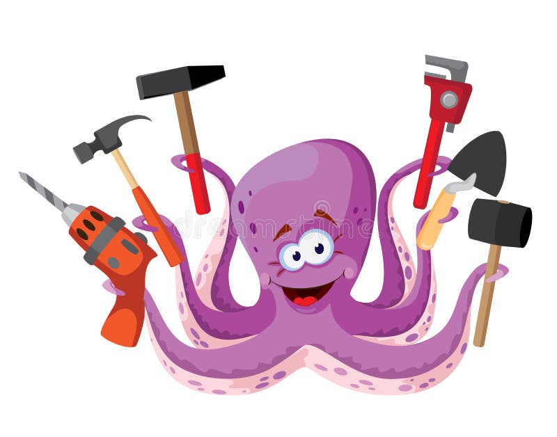 Octopus with tools stock vector. Illustration of aquatic - 47507762