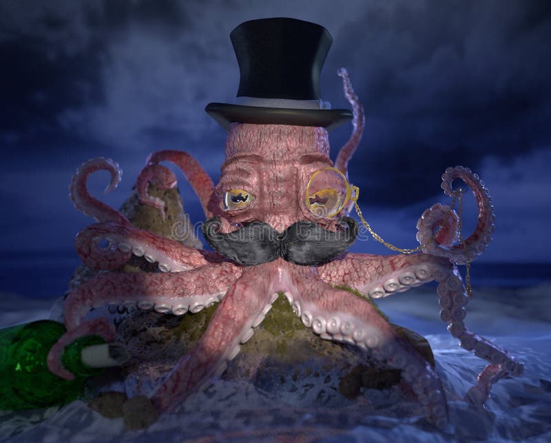 Octopus with Top Hat, Mustache and Monocle Stock Illustration ...