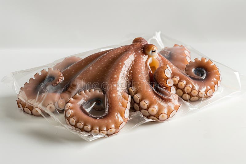 Octopus Trapped in Plastic Bag on White Surface Stock Photo - Image of ...