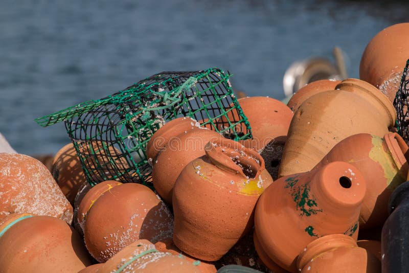 Octopus traps stock image. Image of brown, gear, tools - 105996843