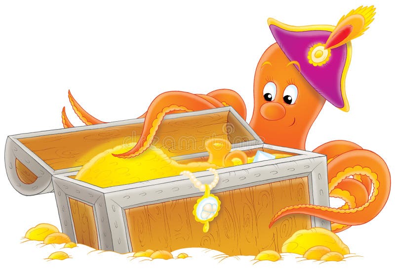 Octopus and treasure stock illustration. Illustration of gaily - 1600222