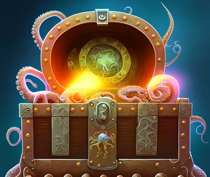 Octopus and Treasure Chest, Generative AI Illustration Stock ...