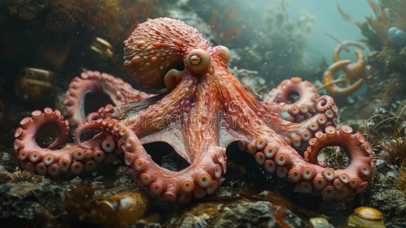 Octopus Underwater in Natural Habitat - Generative Ai Stock ...