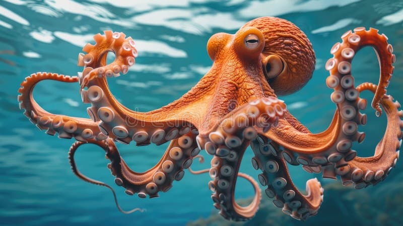 Octopus Underwater with Outstretched Head Stock Image - Image of nature ...
