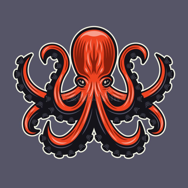 Octopus Vector Colored Illustration Isolated on Dark Background Stock ...