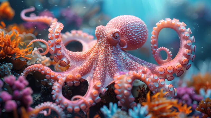 Octopus in Vibrant Coral Reef - Generative Ai Stock Illustration ...