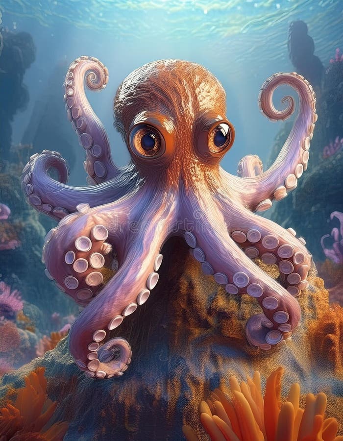 Octopus in water cartoon stock illustration. Illustration of marinelife ...