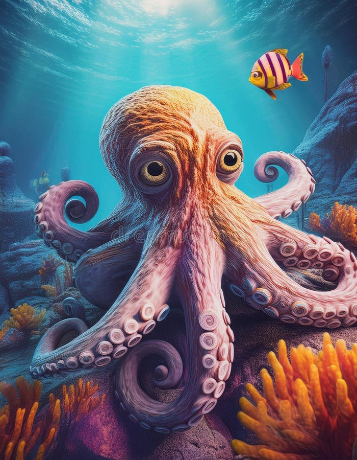 Octopus in water cartoon stock photo. Image of marinelife - 350676310