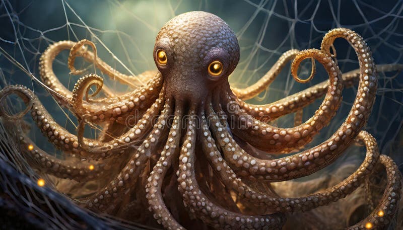 Octopus in Water and in Net Stock Illustration - Illustration of poster ...