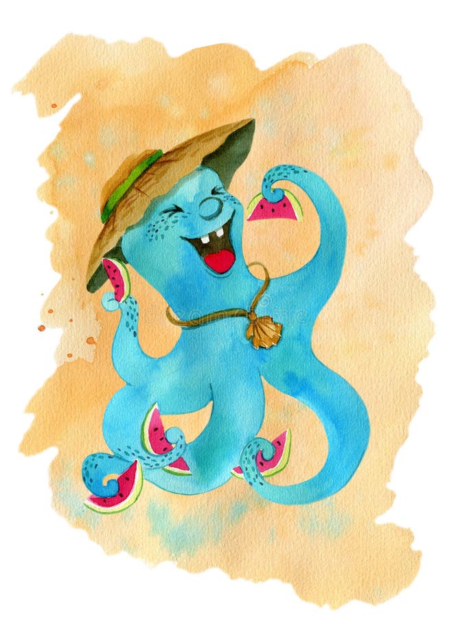 Funny Octopus Eating Juicy Watermelon Stock Photo - Image of juicy ...