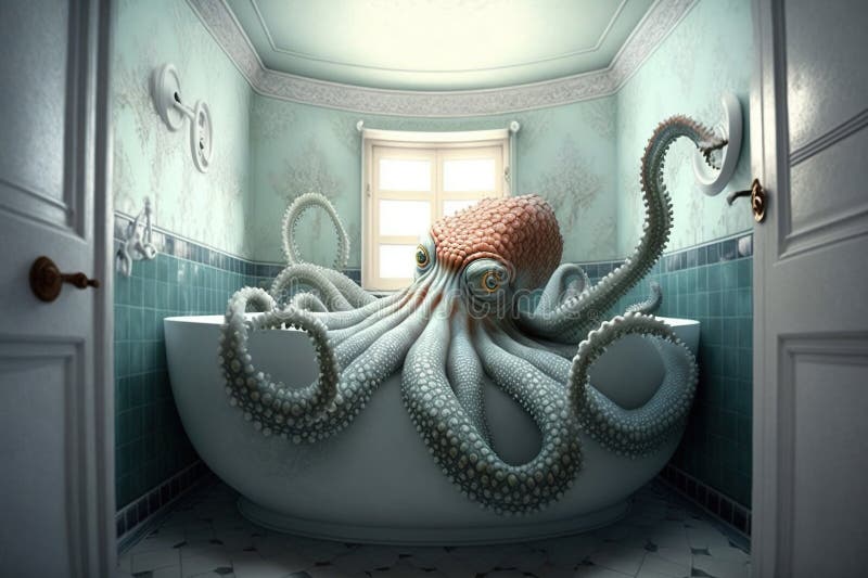 Octopus in White Bathroom. Generative AI Stock Illustration ...