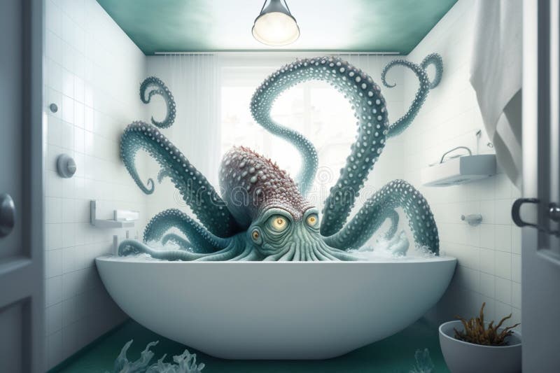 Octopus in White Bathroom. Generative AI Stock Illustration ...