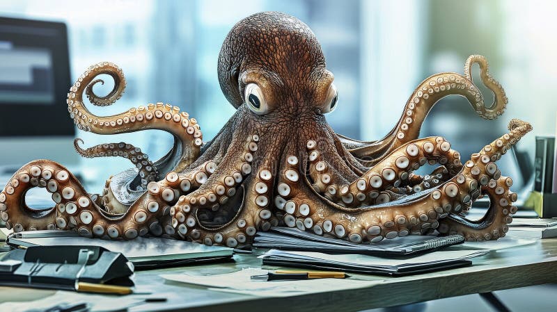 Octopus Working Diligently at an Office Desk Setting Stock Illustration ...