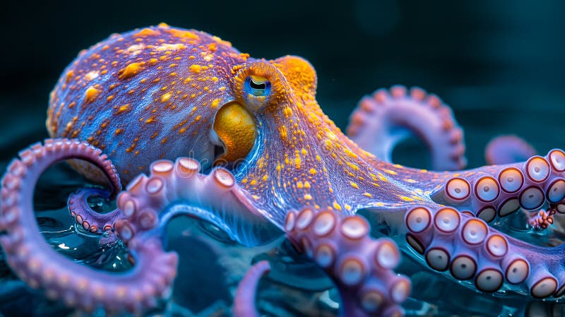 Octopus with a Yellow Eye and a Blue Body Stock Illustration ...