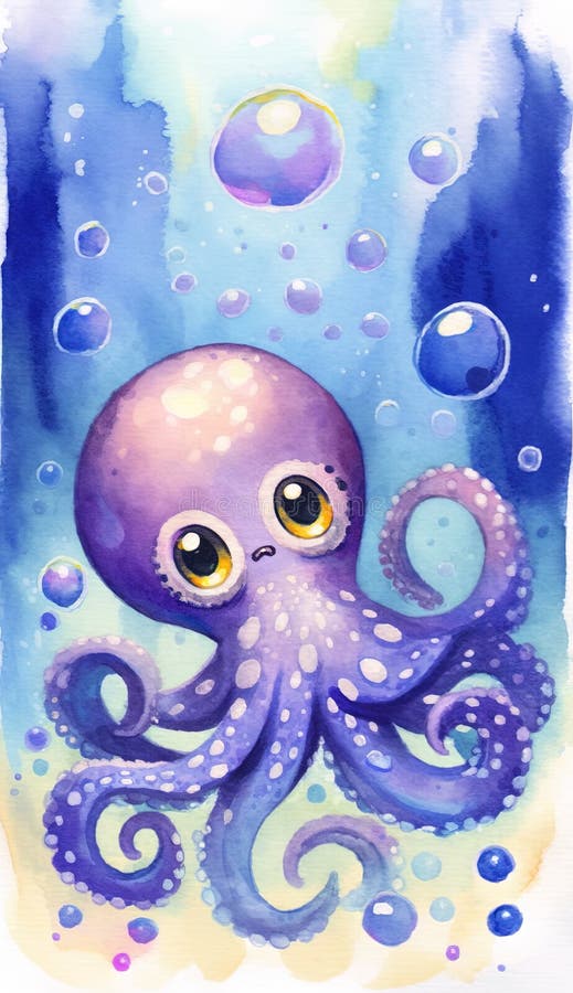 An Octopus with Yellow Eyes and a Purple Octopus with Yellow Eyes Stock ...