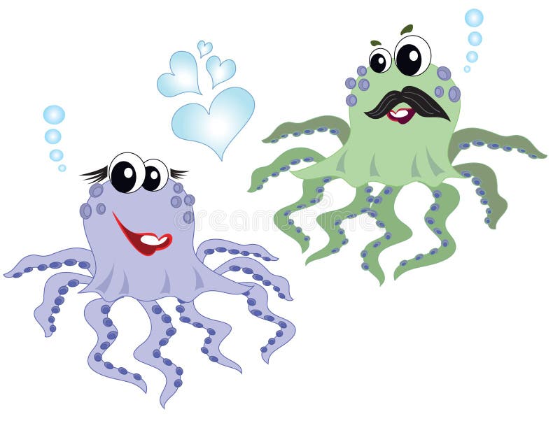 Two Octopuses in Love for Valentine S Day Stock Vector - Illustration ...