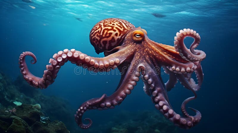 Close Up of a Octopus Swimming in the Clear Ocean. Natural Background ...