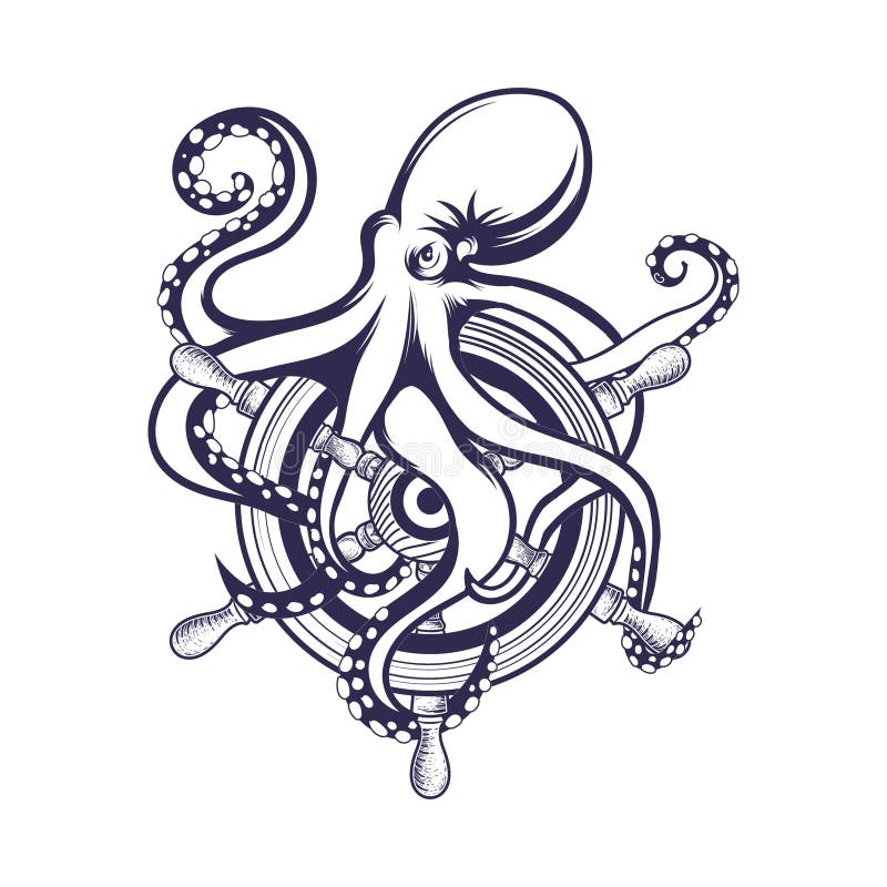 Octopusholding on Ship Wheel Vector Design Stock Vector - Illustration ...