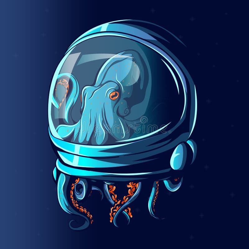 Alien Octopus Inside a Space Helmet Stock Vector - Illustration of ...