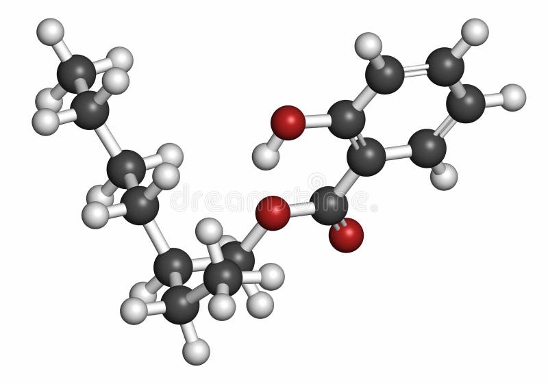 Octyl Salicylate (octisalate) Sunscreen Molecule (UV Filter). Atoms are ...
