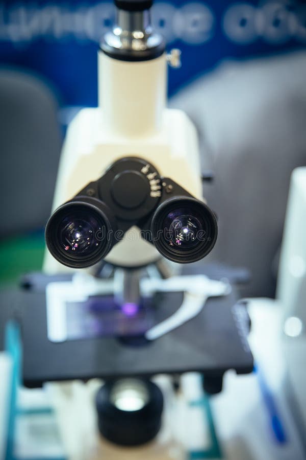 Ocular Eyepiece Lenses of Binocular Microscope, Close Up, Selective ...