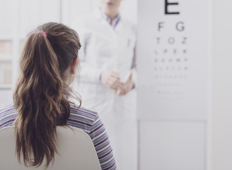 Oculist Testing a Young Patient`s Eyesight Using an Eye Chart Stock ...