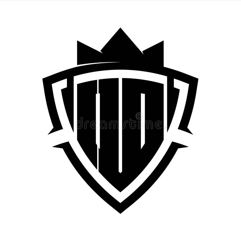 OD Letter Bold Monogram Triangle Curve Shield Shape with Crown Black ...