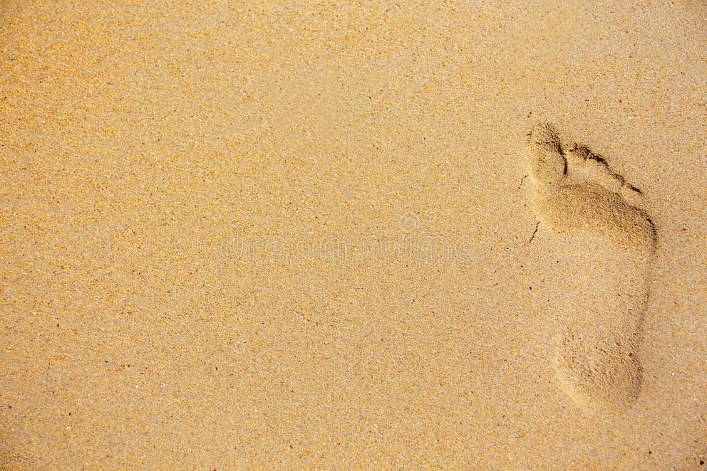 Odcisk Stopy, ślad Stopa Na Piasku Obraz Stock - Obraz złożonej z bada ...
