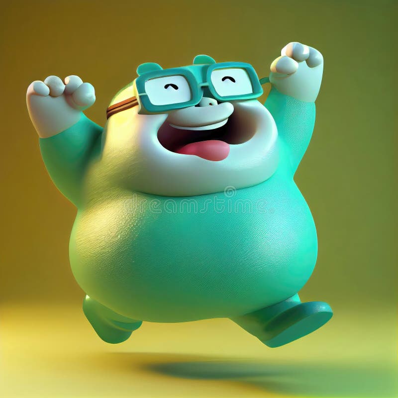 An Odd Looking Green Character Jumping and Making Silly Face for the ...