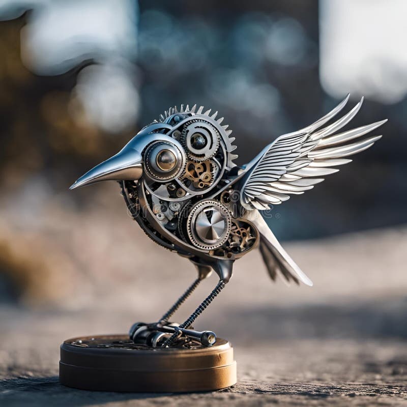 An Odd Looking Metal Object with a Bird Statue in Front of it Stock ...