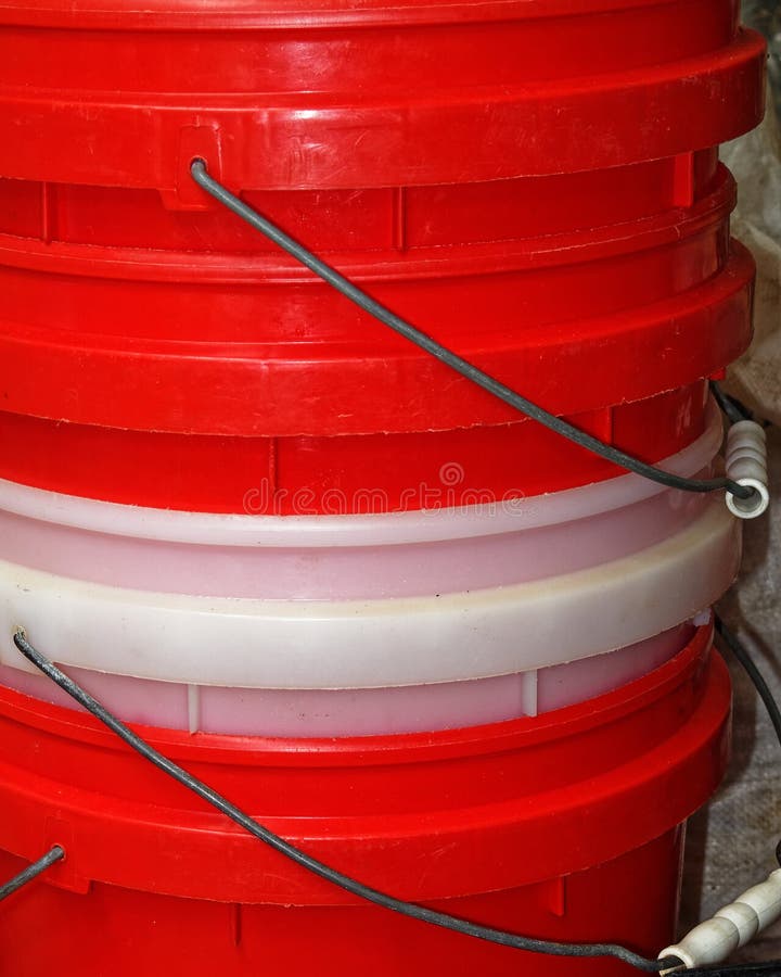 Odd One Out, White Bucket among Red Buckets Stock Photo - Image of ...